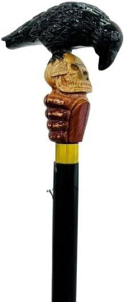 Black Canes Walking Sticks Wood Skull with Crow Raven Cane Wooden Hand ...