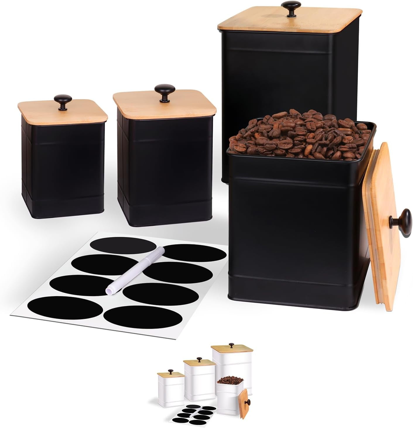 Black Canisters Sets for the Kitchen Counter,Flour Sugar Storage ...