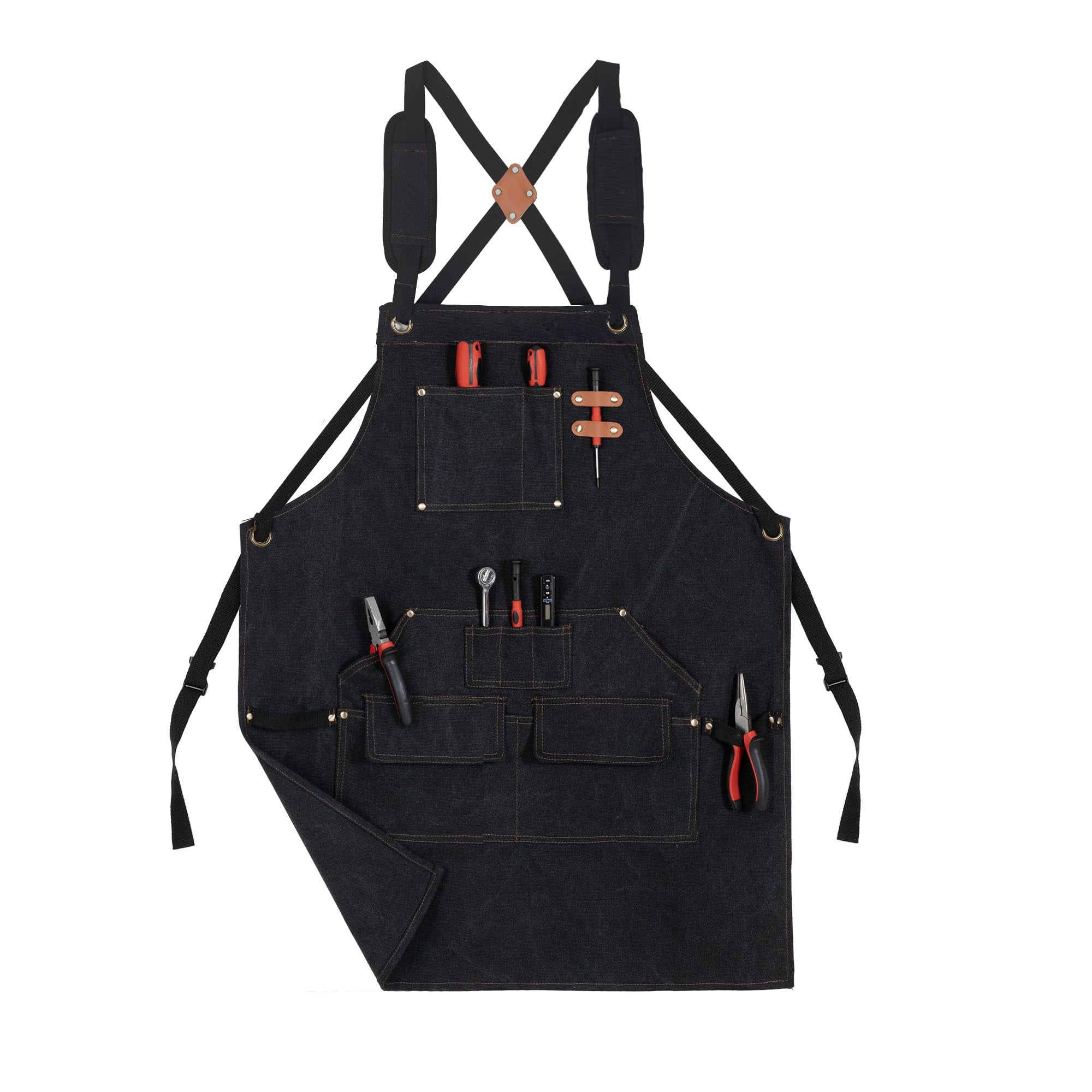 Black Canvas Cooking Apron with Large Pockets, Adjustable Straps, Heavy ...