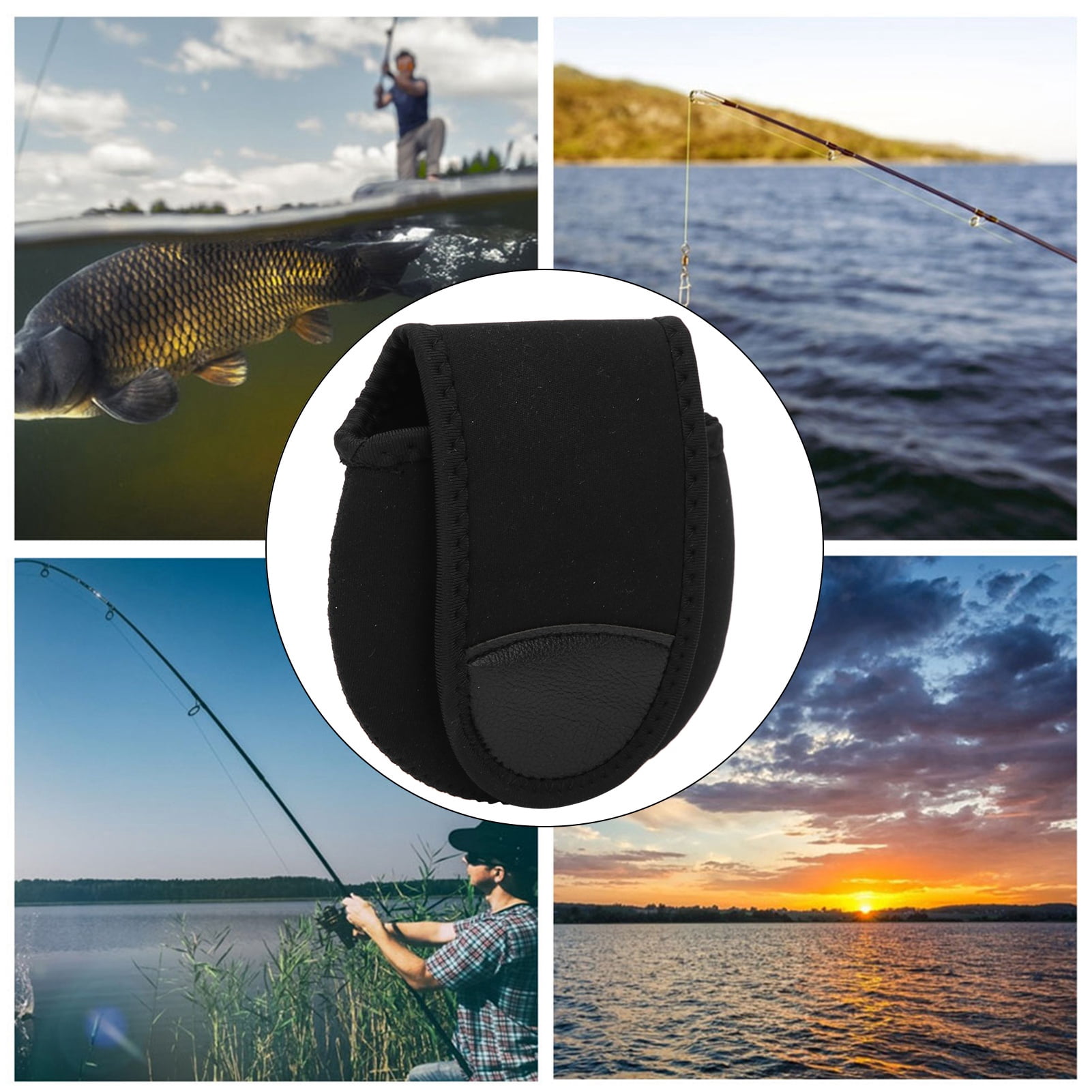 Black Canvas PU Fishing Reel Protective Case Bag with Hook and Loop ...