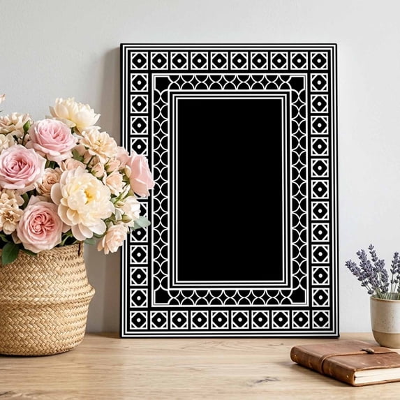 Black Canvas Wall Art for Living Room, Boho Diamond Pattern Border ...