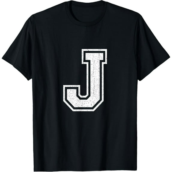 Black Capital Letter J Monogram Tee, Unisex Crew Neck Short Sleeve ...