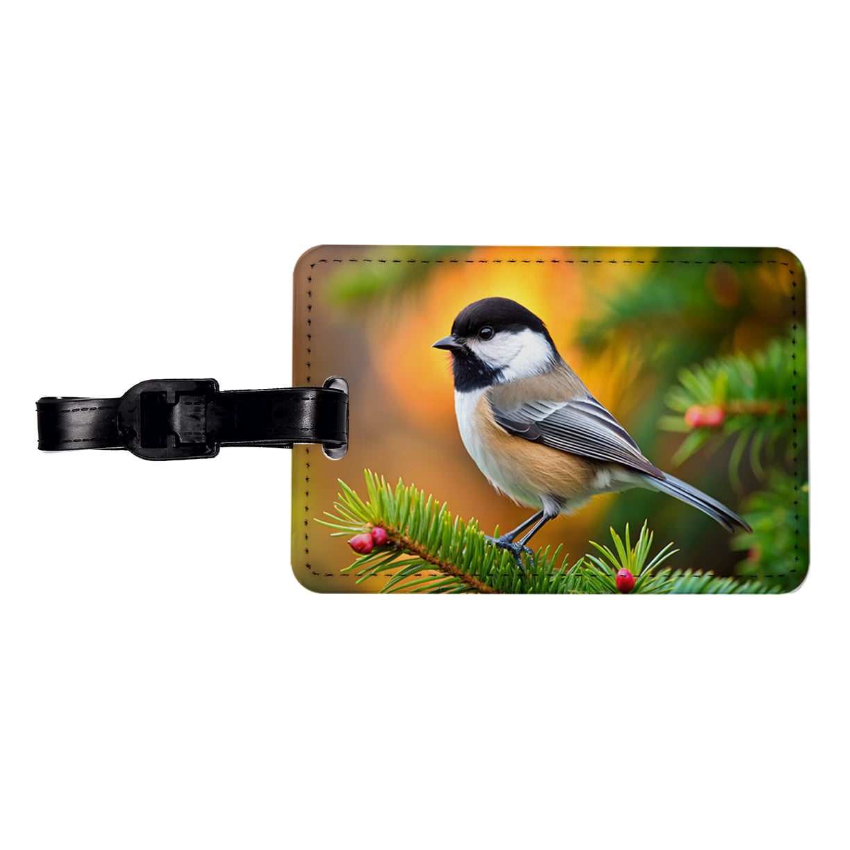 Black Capped Chickadee Backyard Bird Faux Leather Travel Luggage Tag ...
