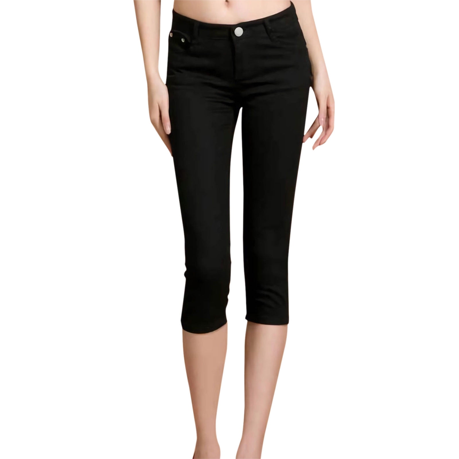 Black Capri Pants for Women's Cotton Blend Capri Jeggings Stretchy ...