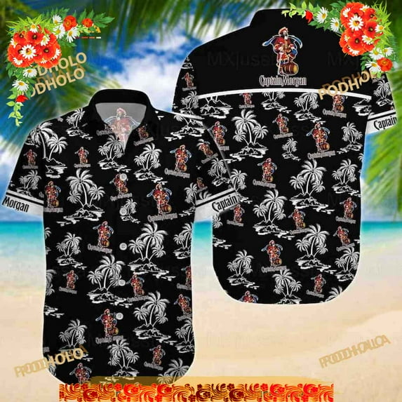 Black Captain Morgan Funny Hawaiian Shirt Island Pattern Summer Gift ...