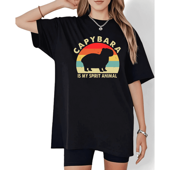 Black Capybara Is My Spirit Animal Print Tshirt Graphic Tees Retro ...