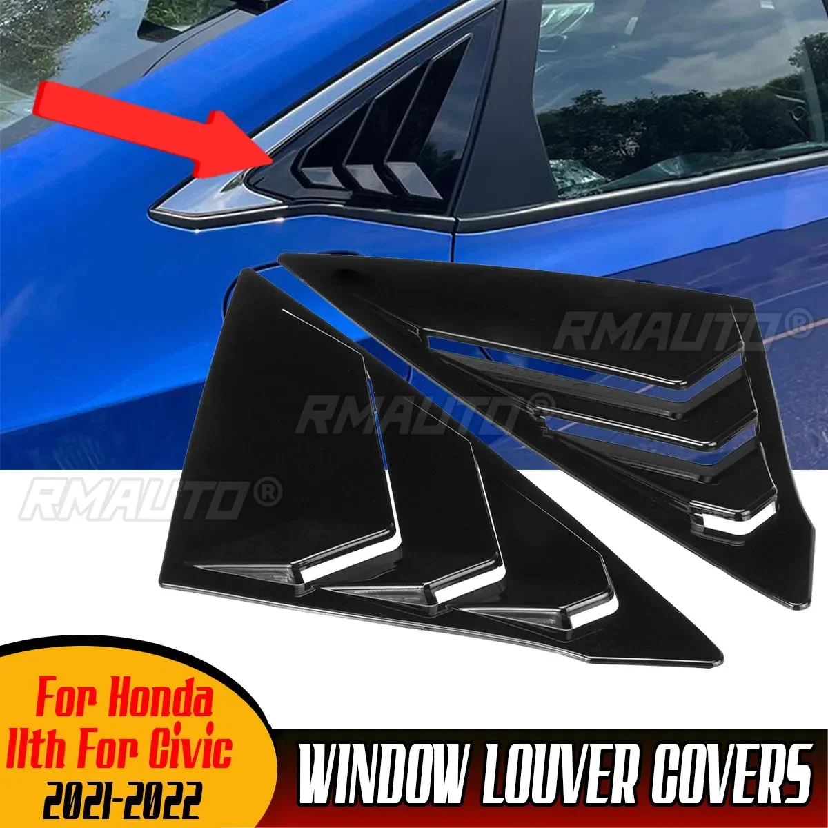Black Car Rear Side Window Louver Covers Vents Trim Window Shade For ...