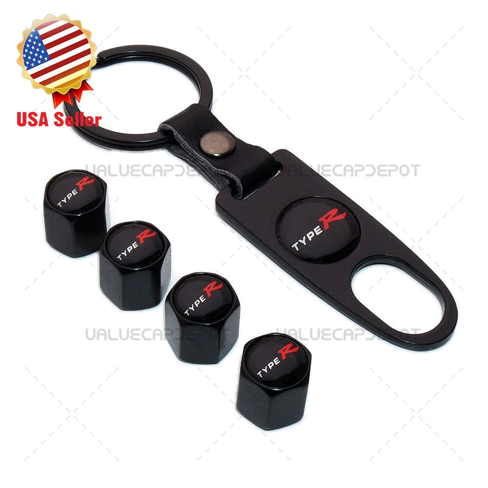 Black Car SUV Wheels Tire Valves Dust Stems Air Caps Keychain Ring Type ...