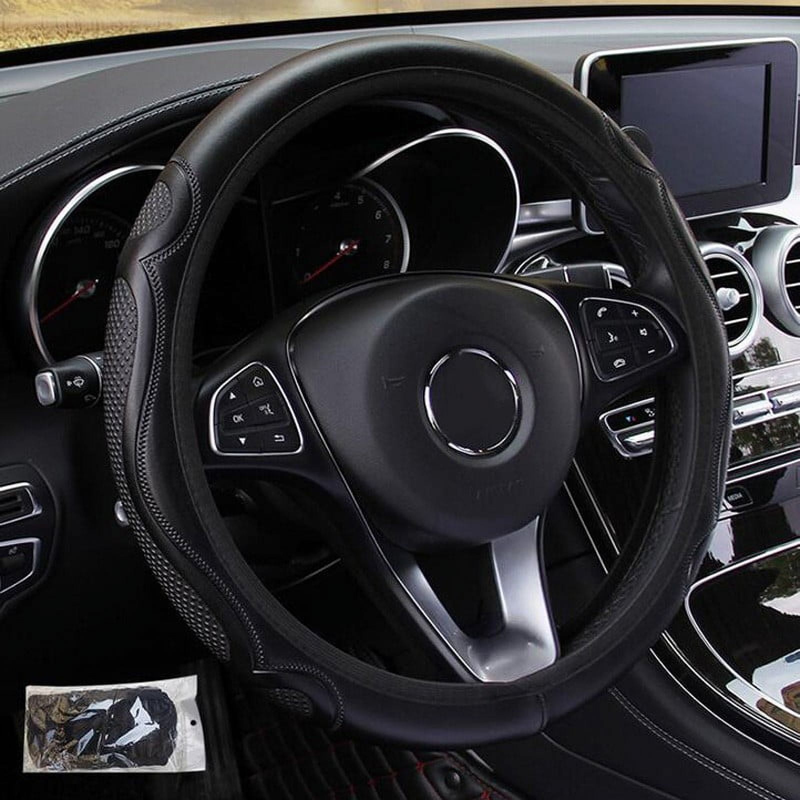 Black Car Steering Wheel Cover Wear-resistant Leather Anti-slip 37-38CM ...