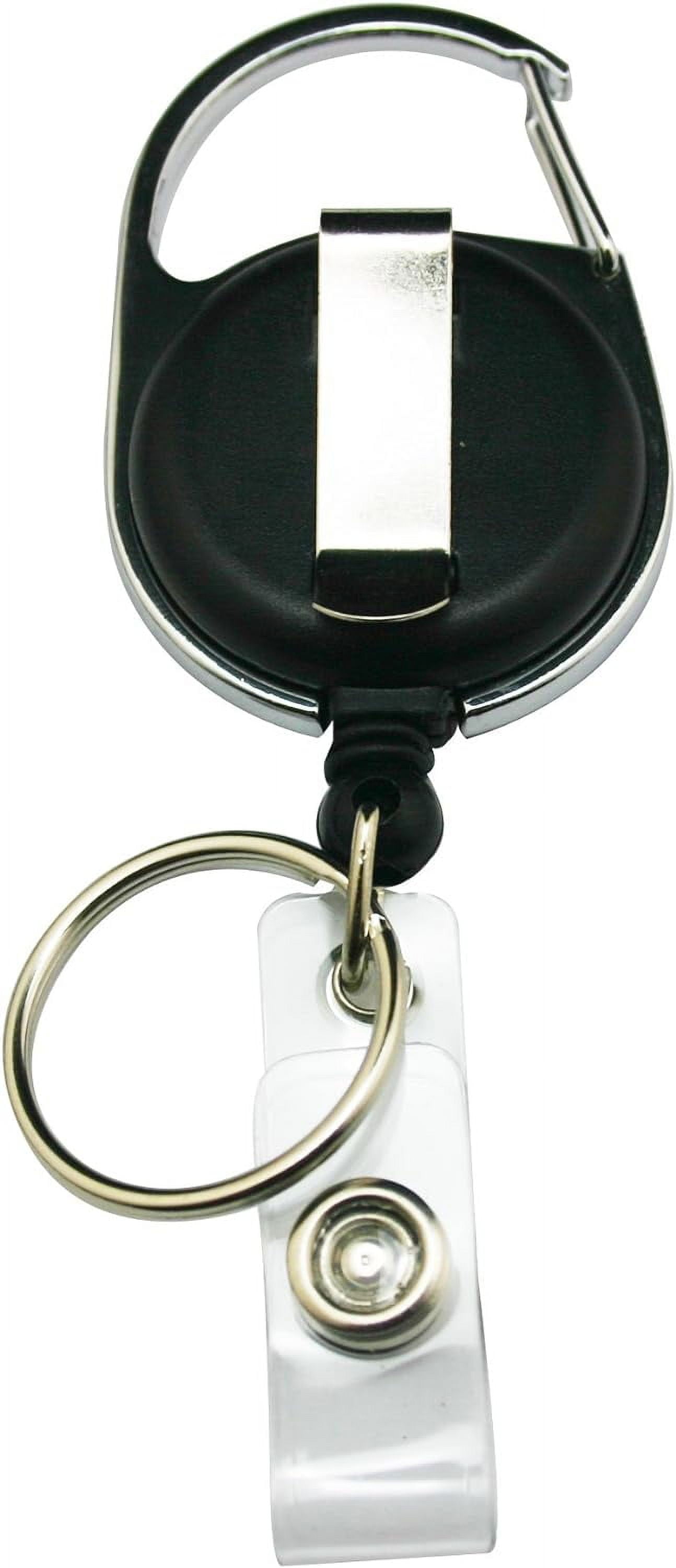 Black Carabiner Style Retractable ID Card Reel Split Ring Strap Clip ...