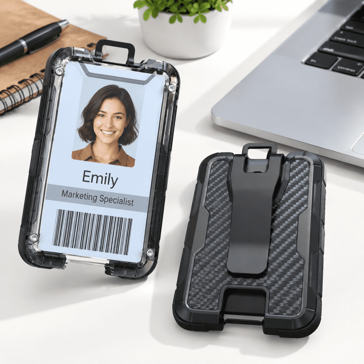Black Carbon Fiber Badge Holder with Metal Clip, Holds 4 Cards for ...
