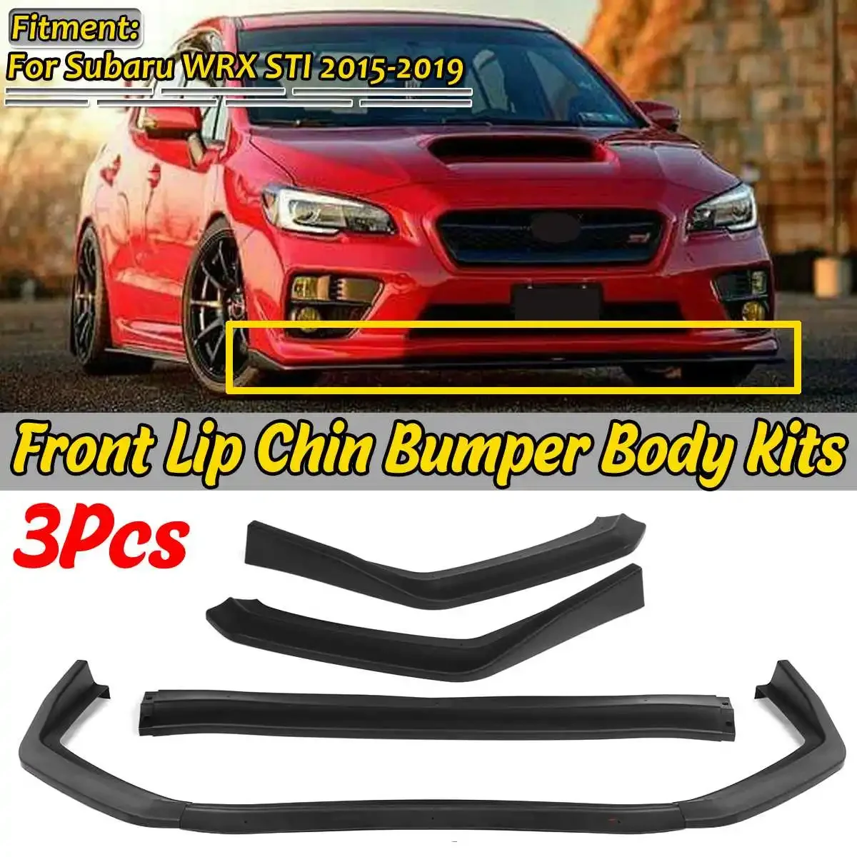 Black / Carbon Fiber Look 3Pcs Car Front Bumper Splitter Lip Chin ...