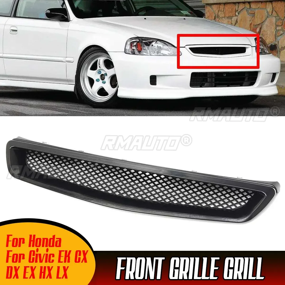 Black/Carbon Fiber Look Car Front Bumper Hood Mesh Grill For Honda For ...