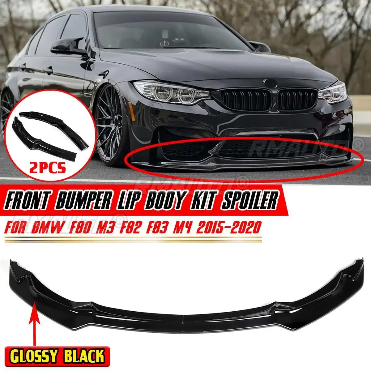 Black/Carbon Fiber Look Car Front Bumper Lip For BMW F80 M3 F82 F83 M4 ...