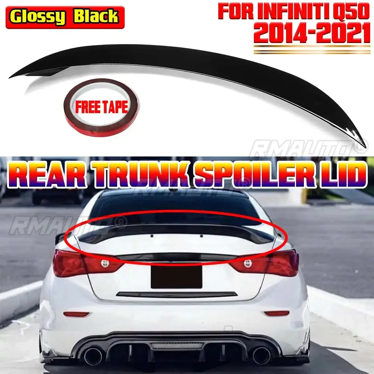 Black/Carbon Fiber Look Car Rear Wing Lip For Infiniti Q50 2014-2021 RS ...