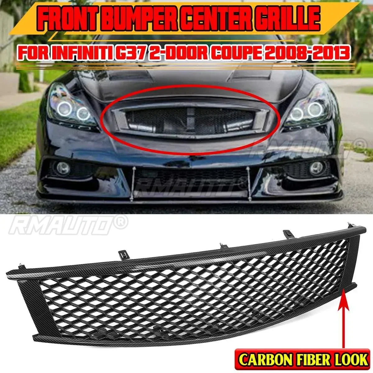 Black/Carbon Fiber Look Front Upper Grill For Infiniti G37 2-Door Coupe ...