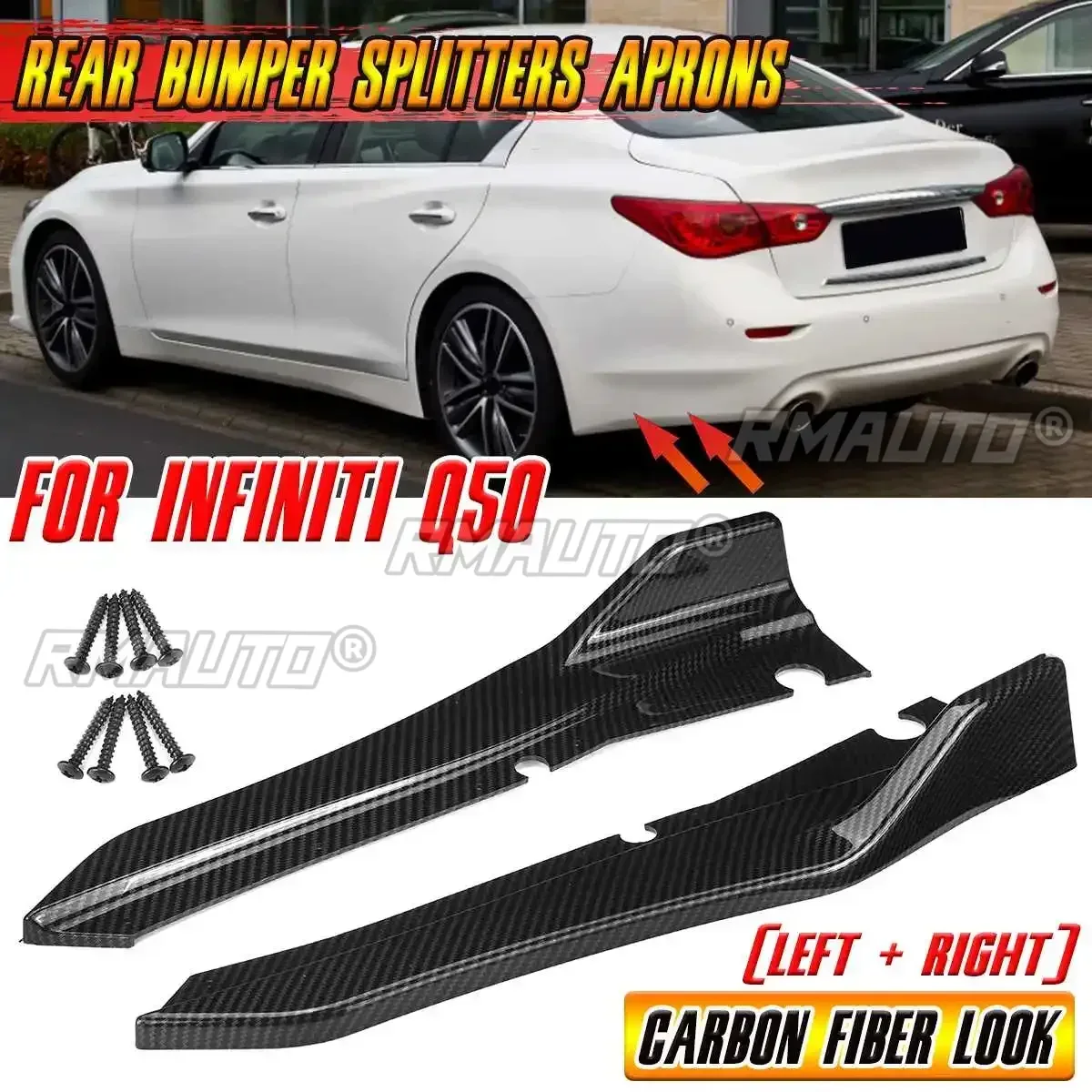Black/Carbon Fiber Look Rear Bumper Side Canards Lip Cover For Infiniti ...