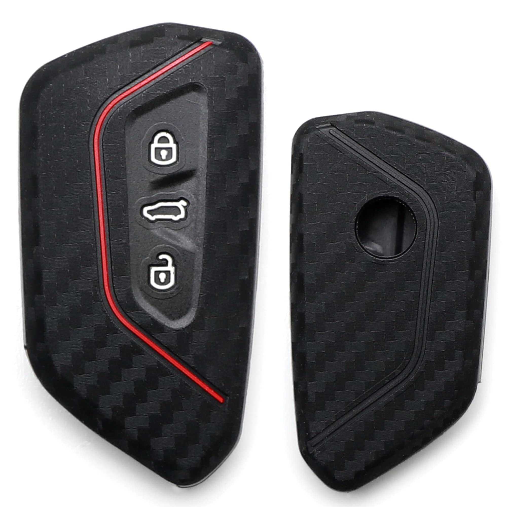 Black Carbon Fiber Pattern Soft Silicone Key Fob Cover w/Red Stripe For ...