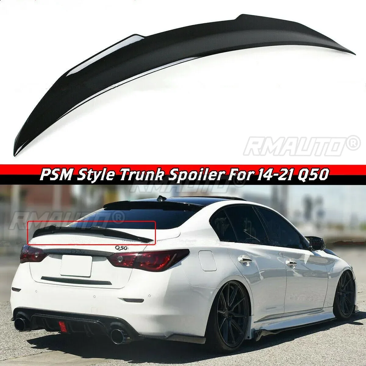 Black/Carbon Q50 Rear Wing Lip Car Rear Trunk Boot Lip Wing Extension ...