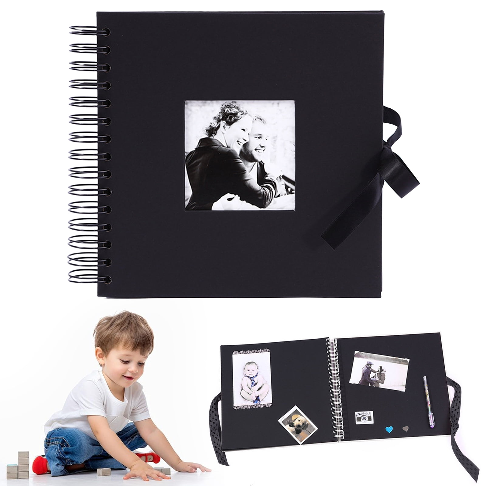 Black Card DIY Scrapbook With Ribbon Memory Book For Photo Album And ...