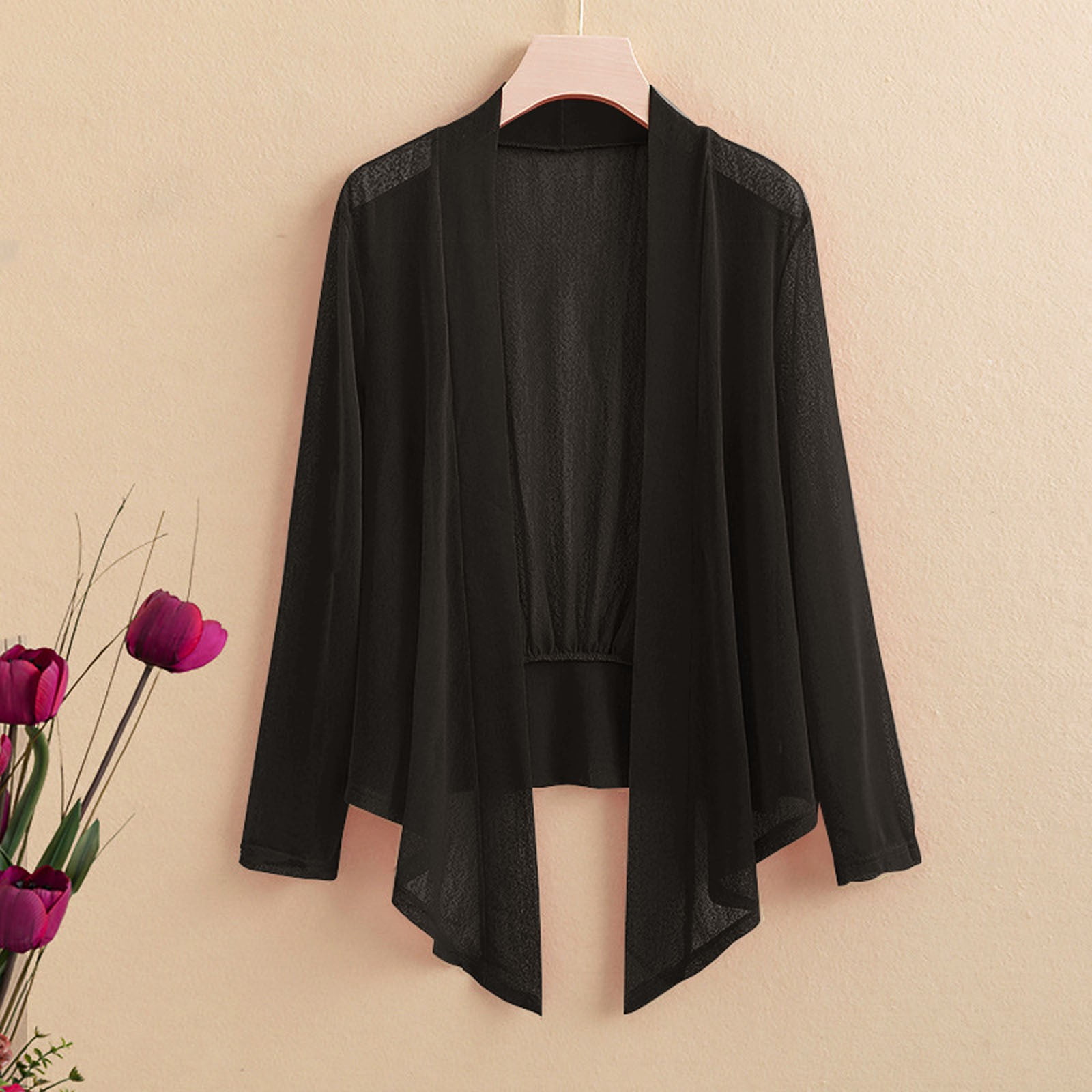 Black Cardigan for Women's Long Sleeve Ice Silk Knit Skirt V Neck ...