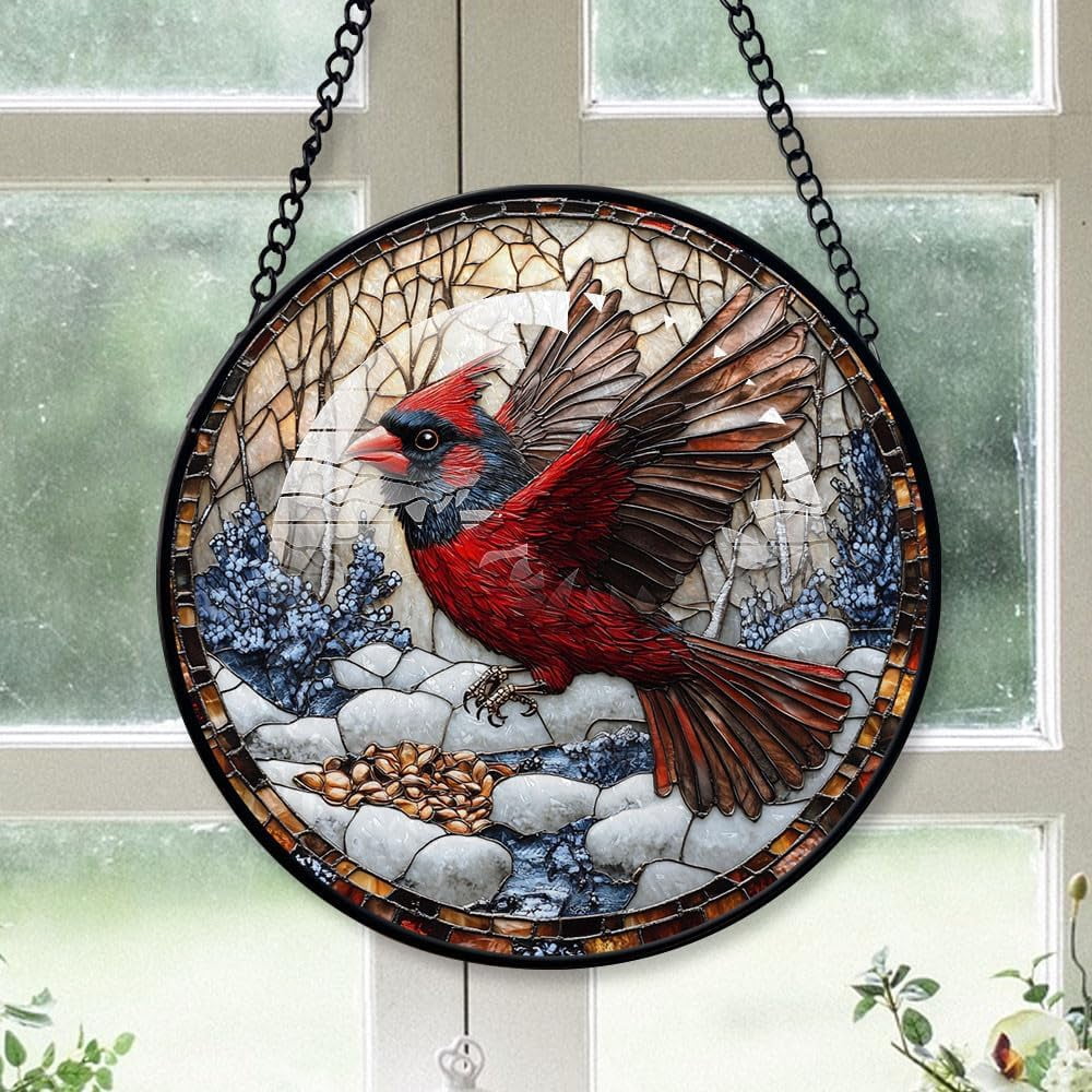 Black Cardinal Stained Glass Suncatcher, Black Cardinal Christmas ...