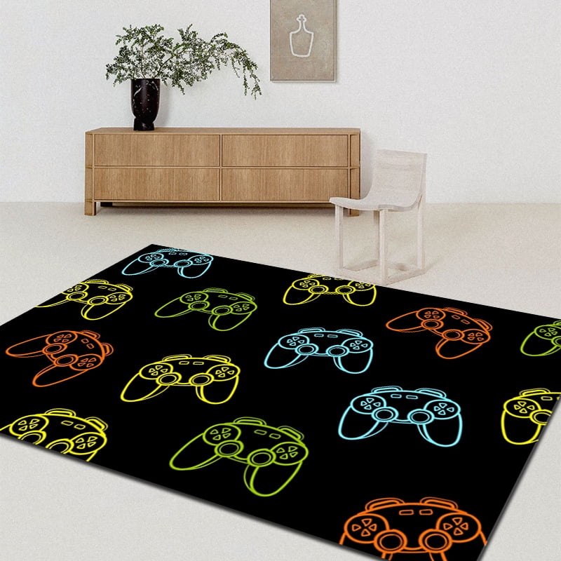 Non-Slip Big Area Rugs Controller Gamepad Black Carpets For Gamer Boys ...