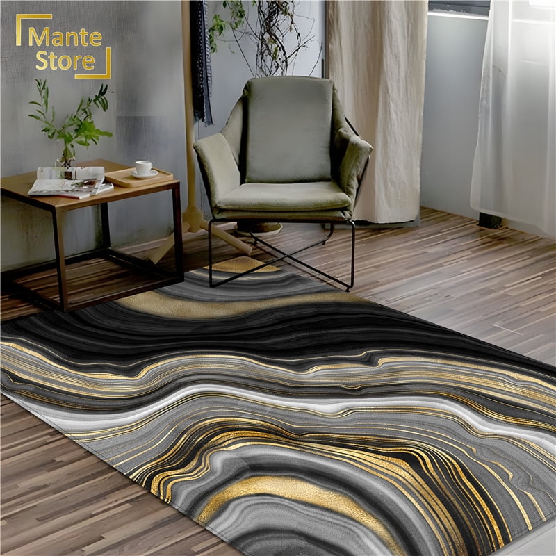 Black Carpet Mat Living Room Abstract Rugs Bedroom Absorbent Soft ...