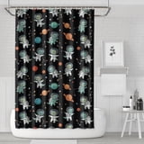 Black Cartoon Astronaut Dinosaurs Planets Pattern Shower Curtain 72"x72 ...