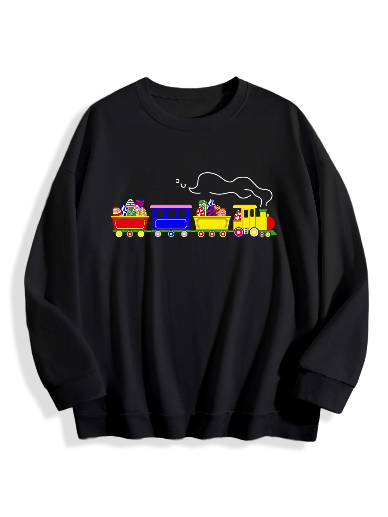 Black Cartoon Candy Train Sweatshirt - Men's Loose Fit Casual Playful ...