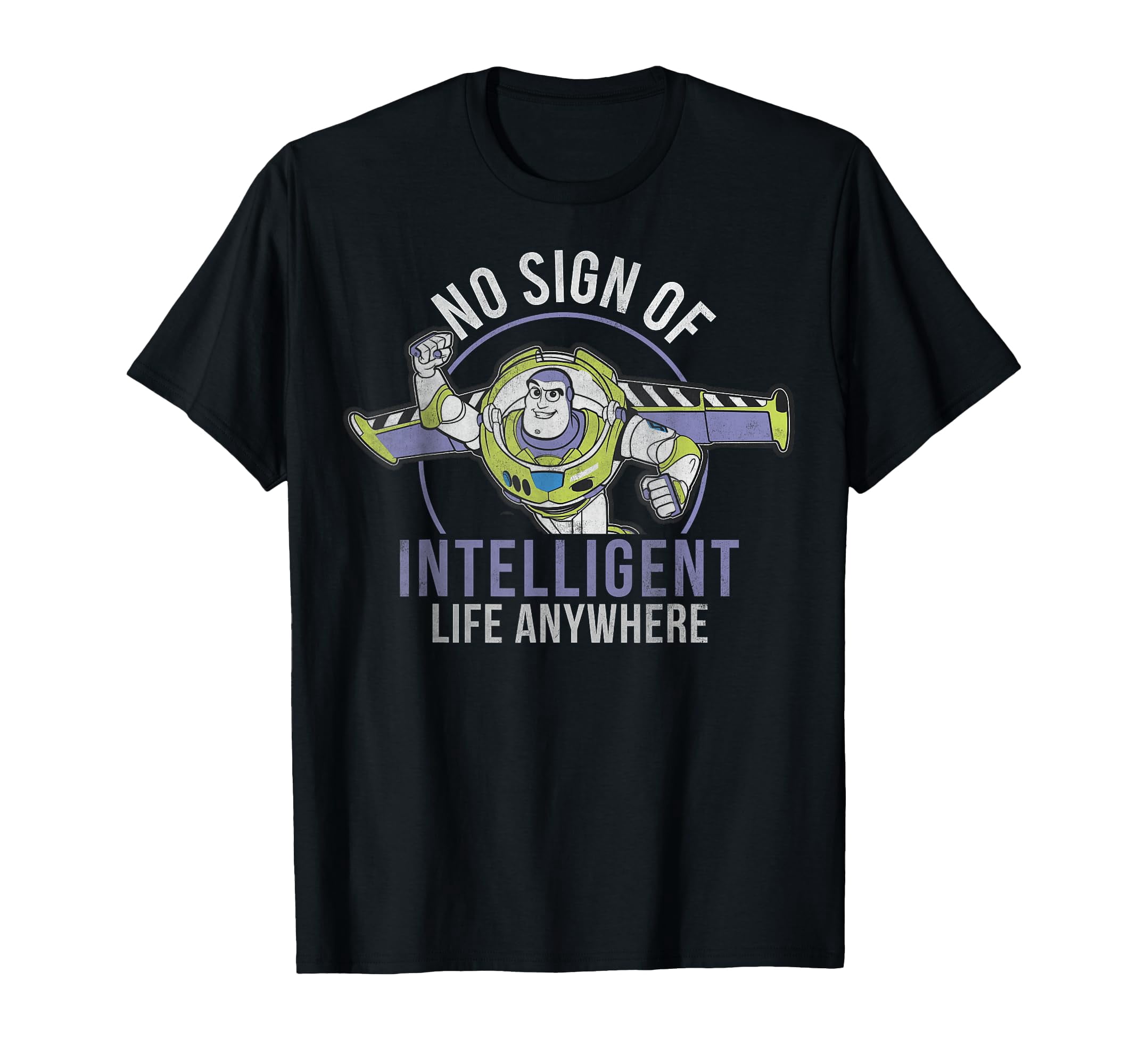 Black Cartoon Character Graphic T-Shirt with 'No Sign of Intelligent ...