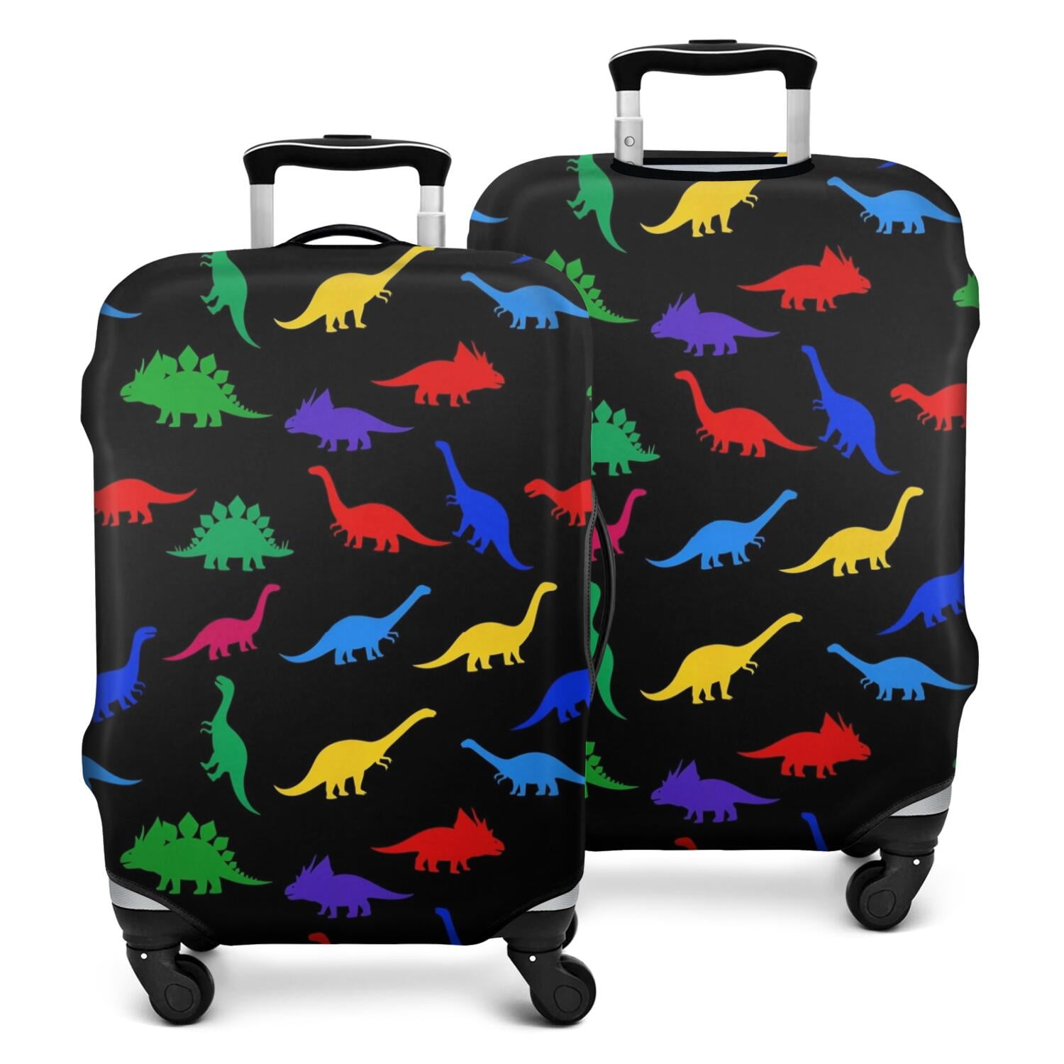 Black Cartoon Dinosaurs Colorful Silhouettes Pattern Luggage Cover ...
