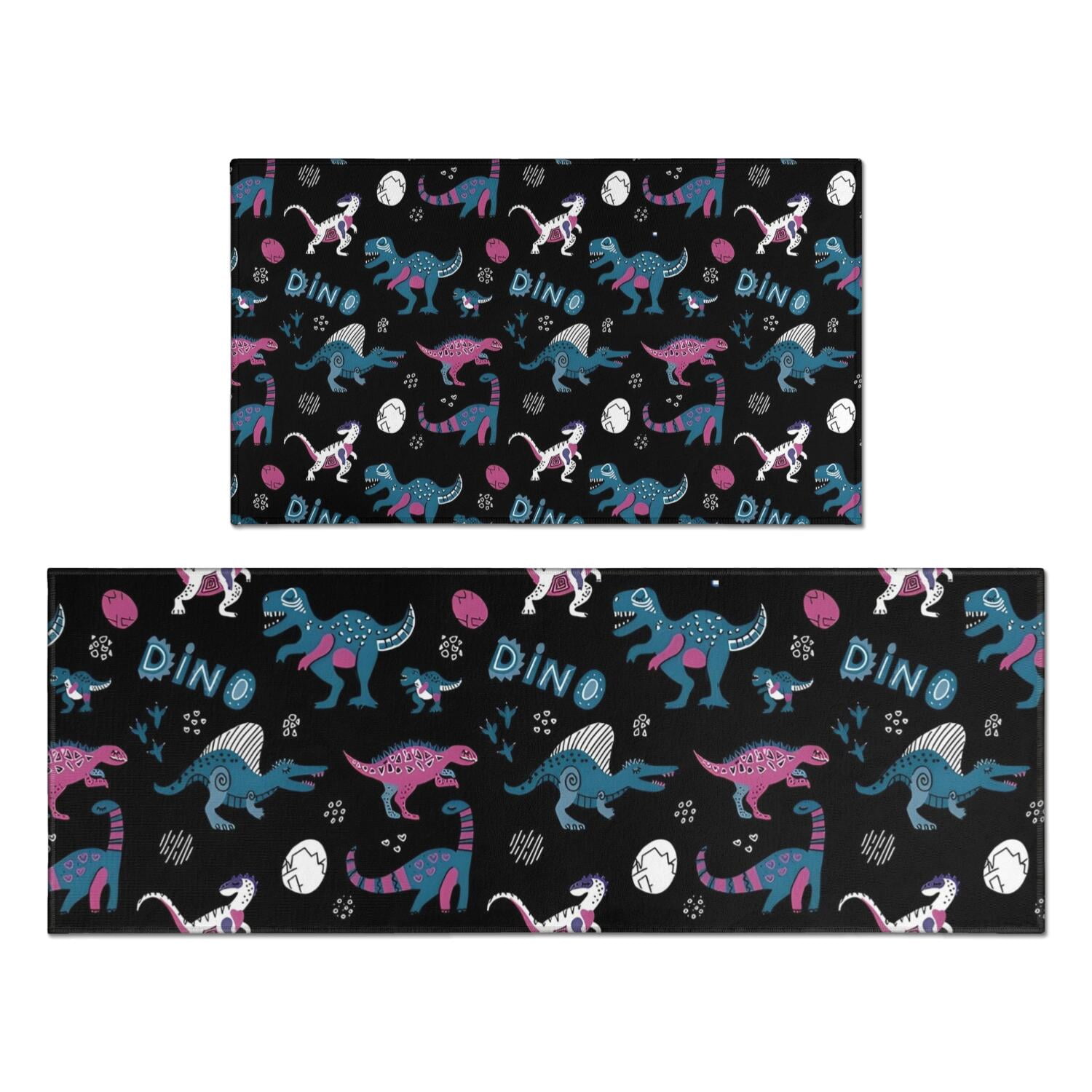 Black Cartoon Dinosaurs Eggs Pattern Kitchen Rugs Sets Of 2,Anti ...
