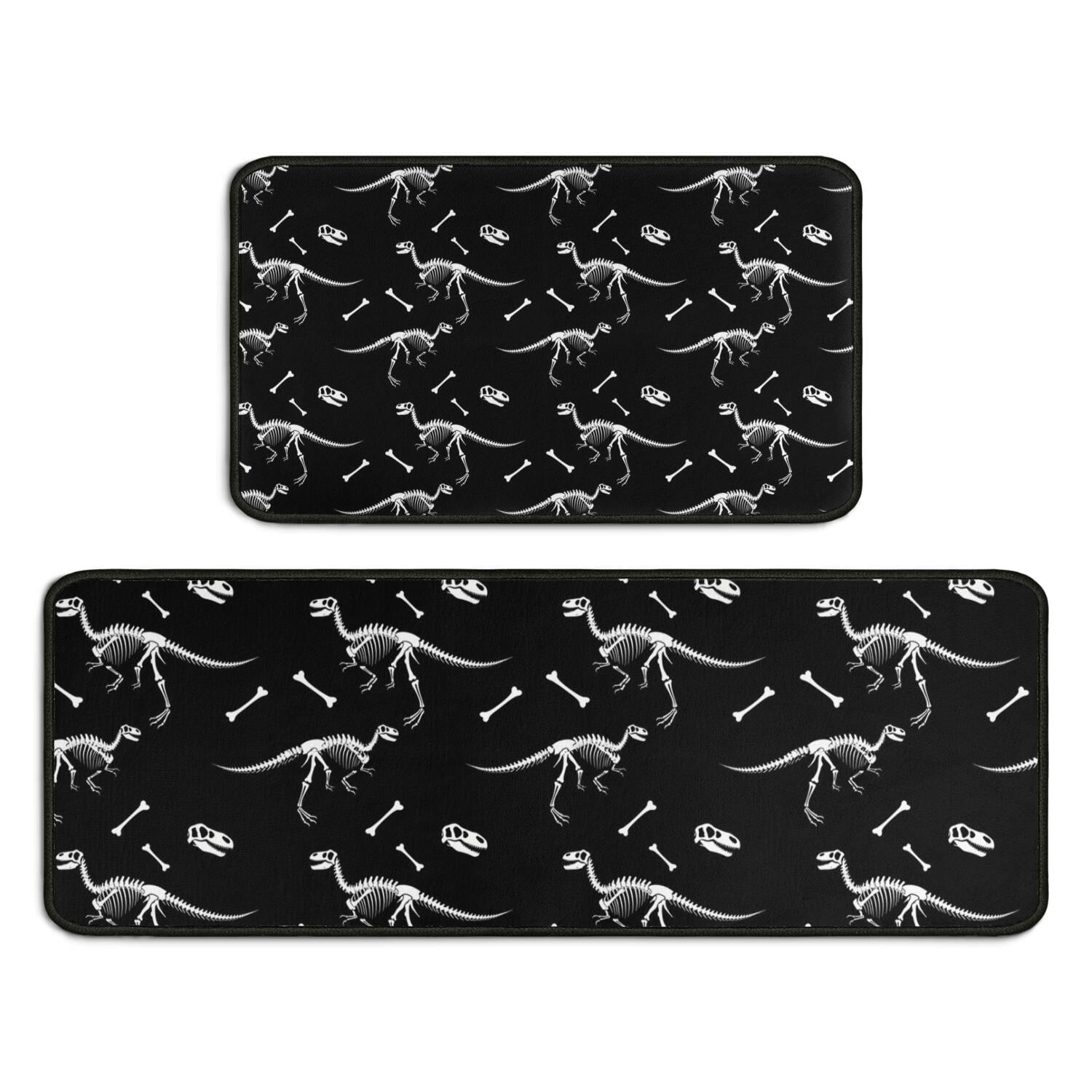 Black Cartoon Dinosaurs Fossils Pattern Kitchen Rugs Sets Of 2,Anti ...