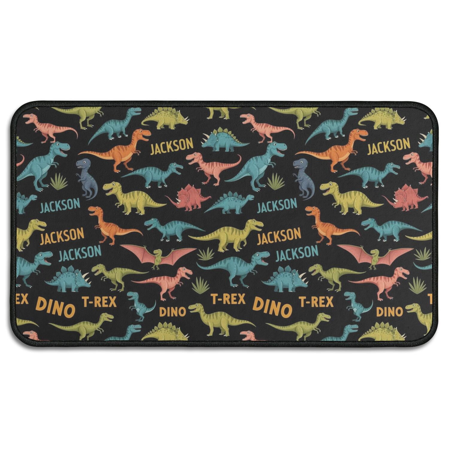 Black Cartoon Dinosaurs Names Pattern Door Rugs,Washable Non Slip Door ...