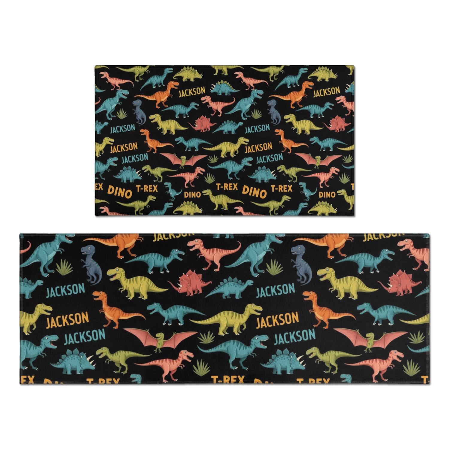 Black Cartoon Dinosaurs Names Pattern Kitchen Rugs Sets Of 2,Anti ...