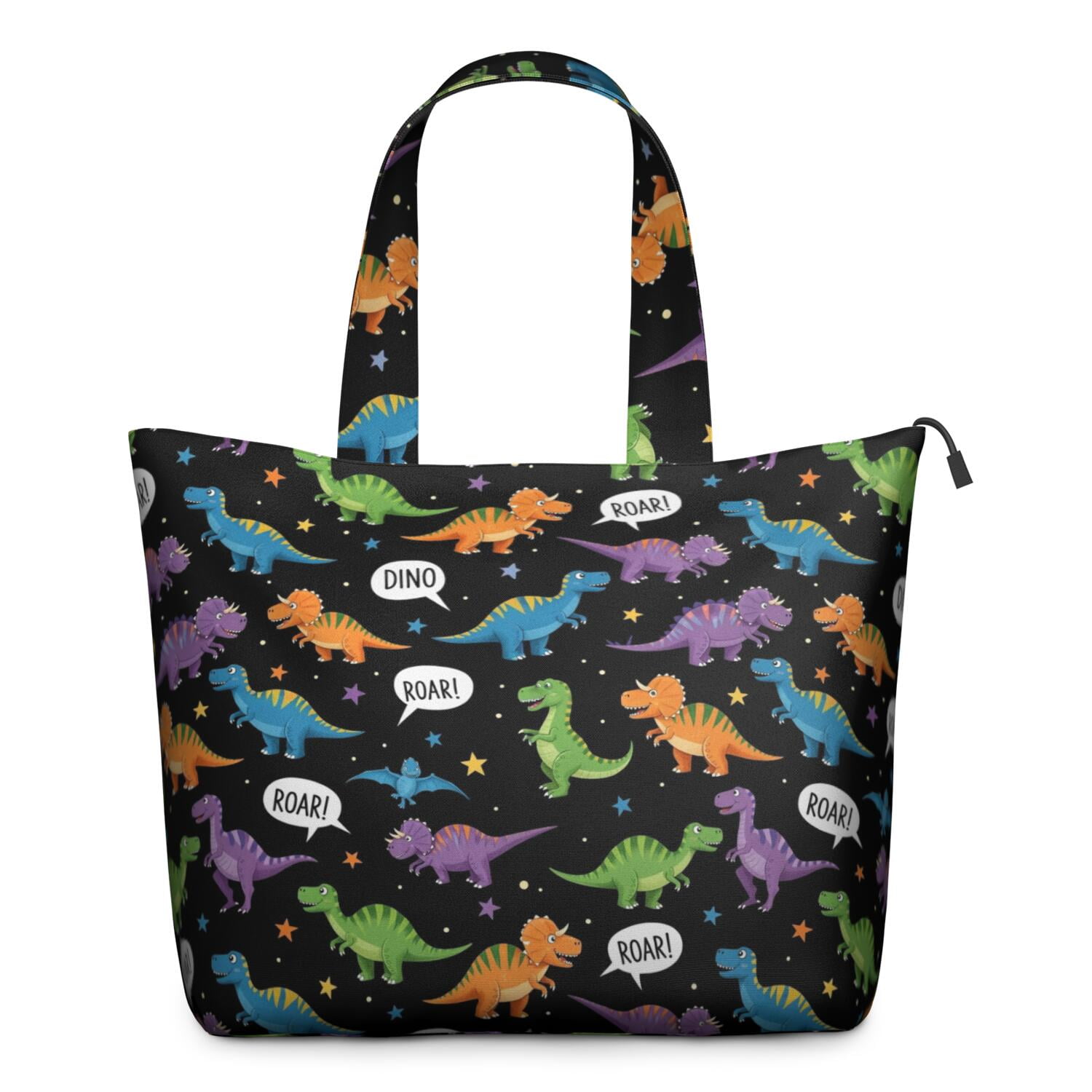 Black Cartoon Dinosaurs Speech Bubbles Pattern Travel Tote Bags for ...