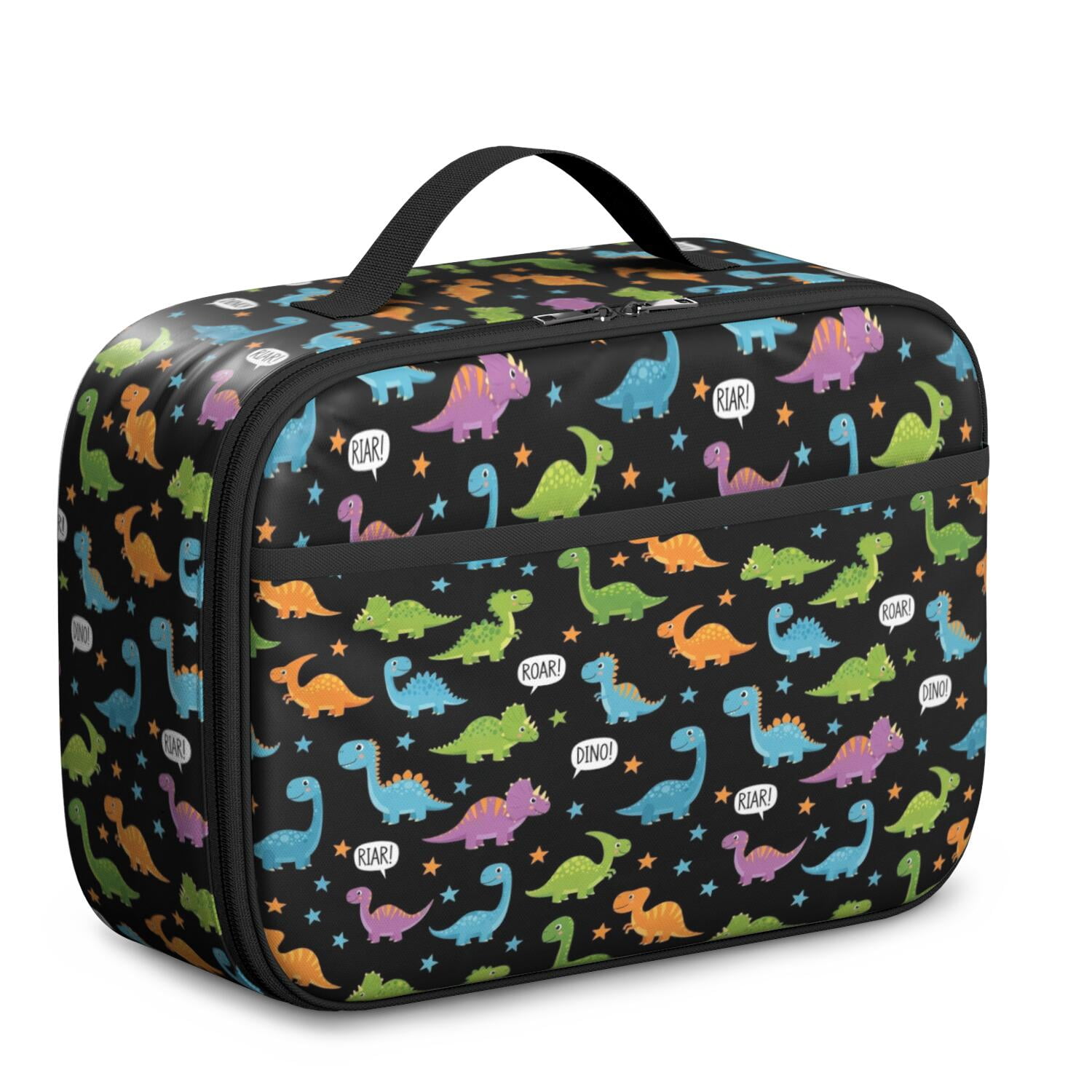 Black Cartoon Dinosaurs Speech Bubbles Teens Insulated Bento School ...