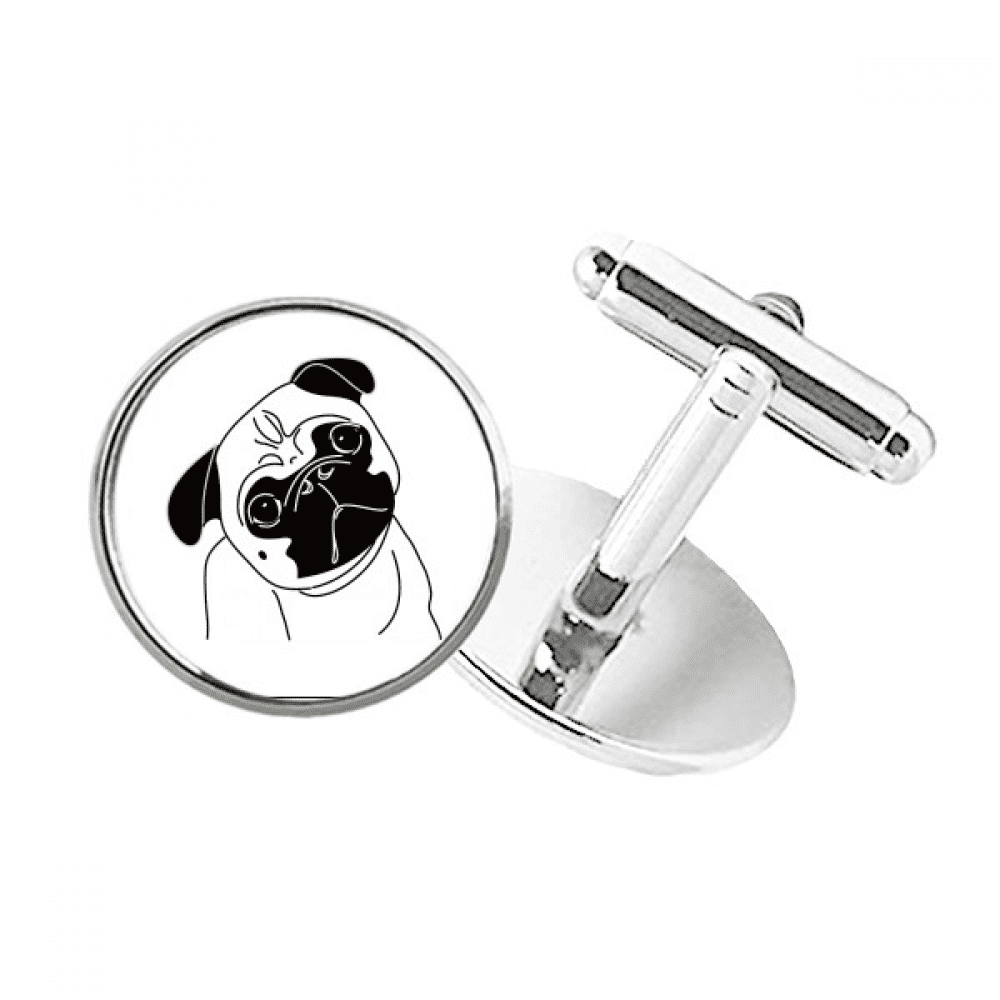Black Cartoon Dog Illustration Pattern Round Button Cuff Clip Stud ...