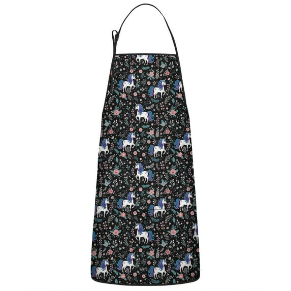 Black Cartoon Unicorn Flower Pattern Apron-Garden Aprons for Women with ...