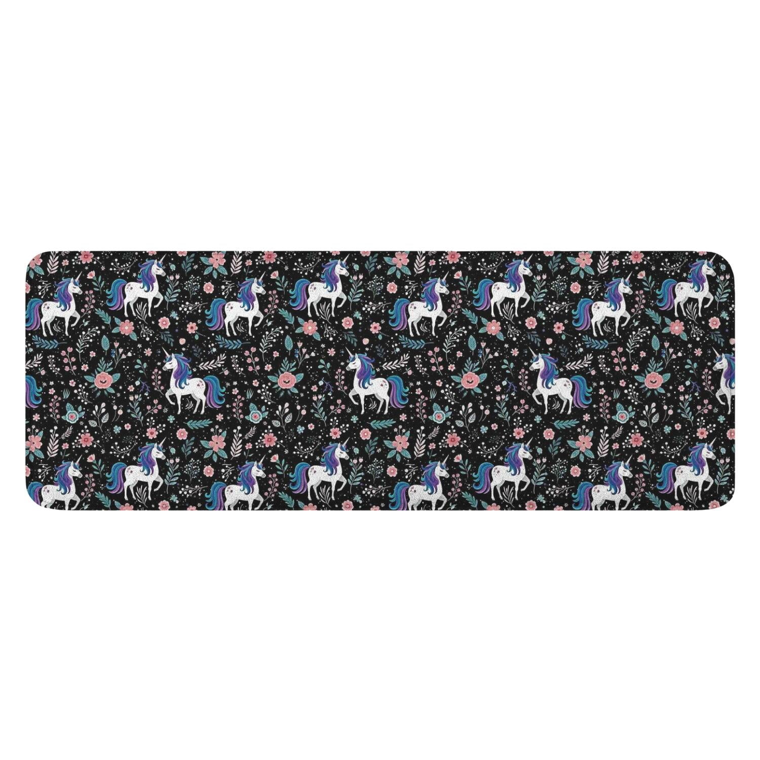 Black Cartoon Unicorn Flower Pattern Kitchen Rug Mat,Kitchen Runner ...