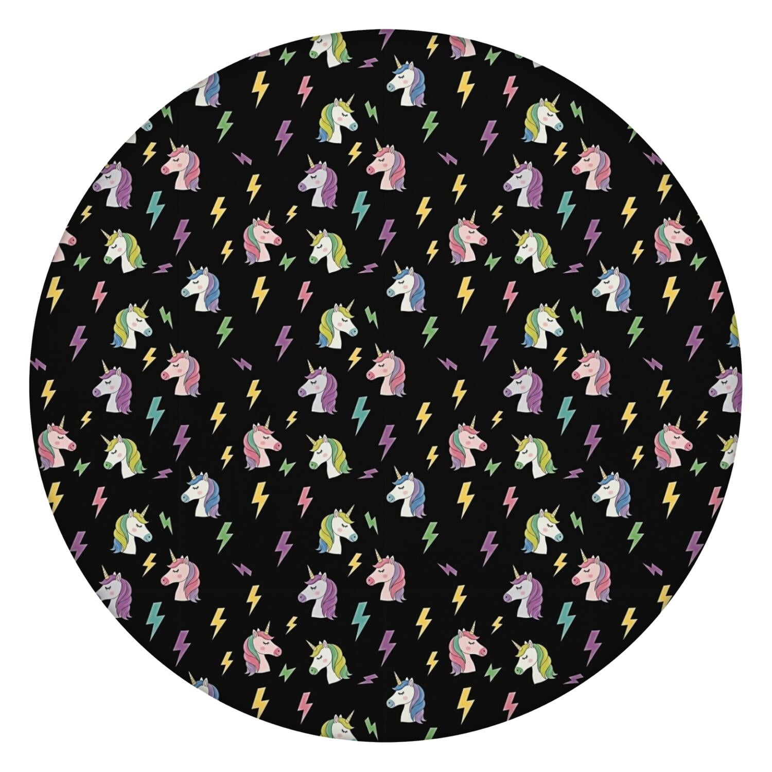 Black Cartoon Unicorn Lightning Pattern Round Fitted Tablecloth with ...