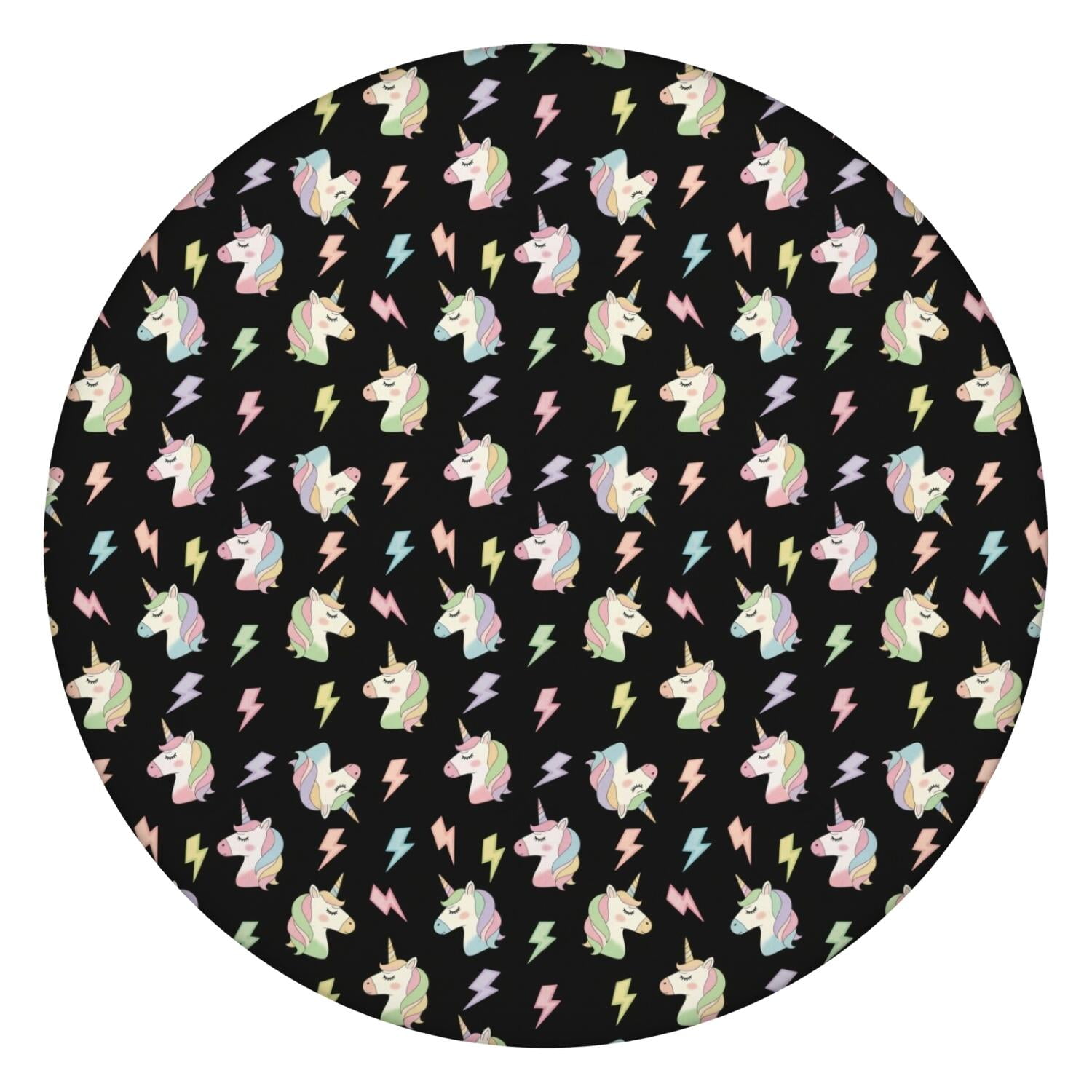 Black Cartoon Unicorn Lightning Pattern Round Fitted Tablecloth with ...