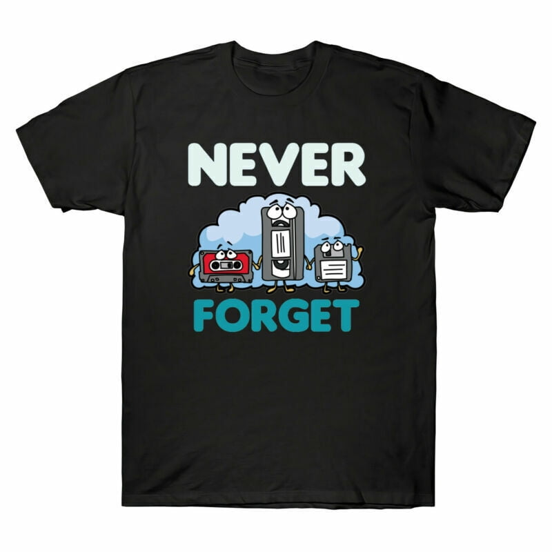 Black Cassette Disc FORGET NEVER T-Shirt Floppy VHS Men's Sleeve Tee ...