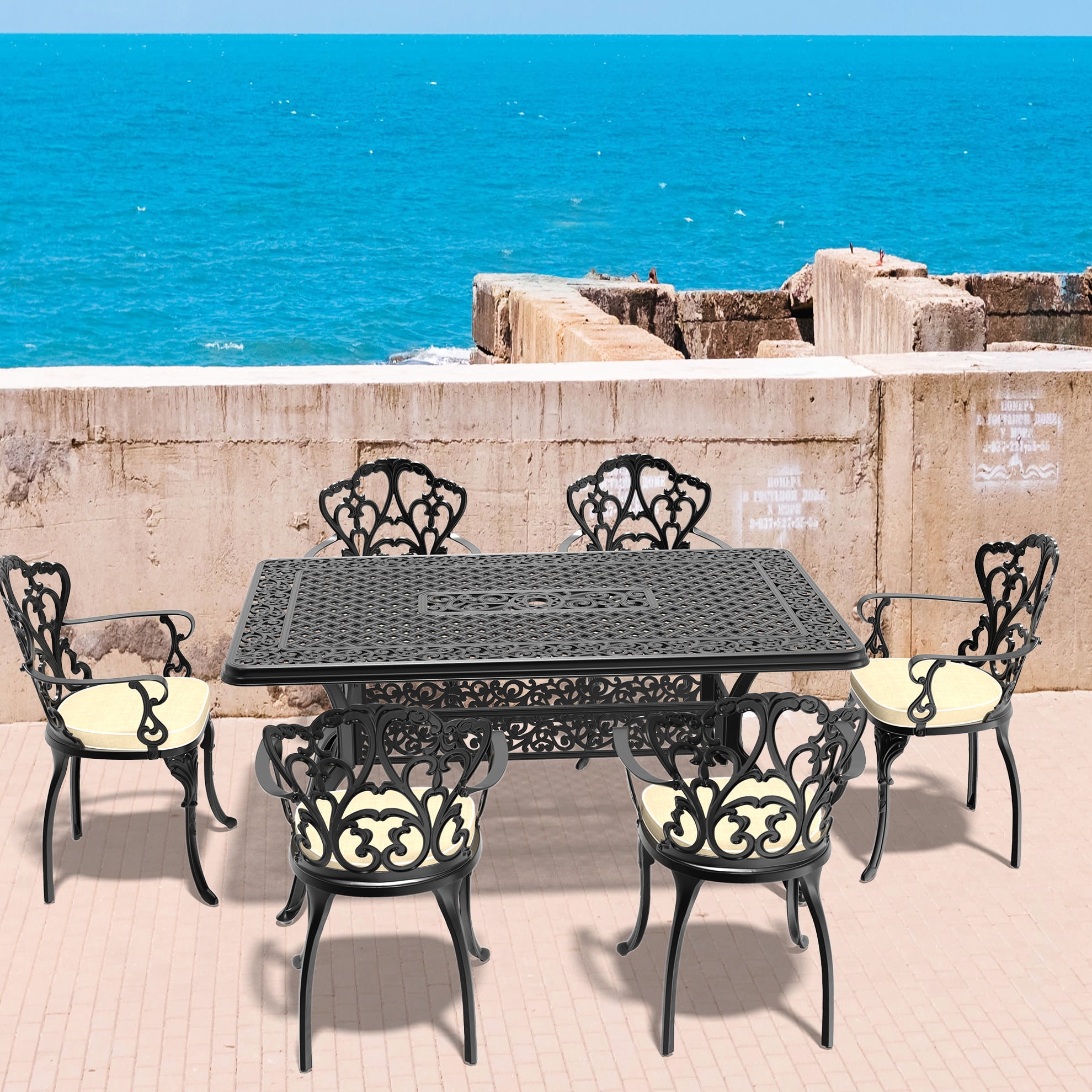 Black Cast Aluminum Patio Seating With Cushions - - Walmart.com