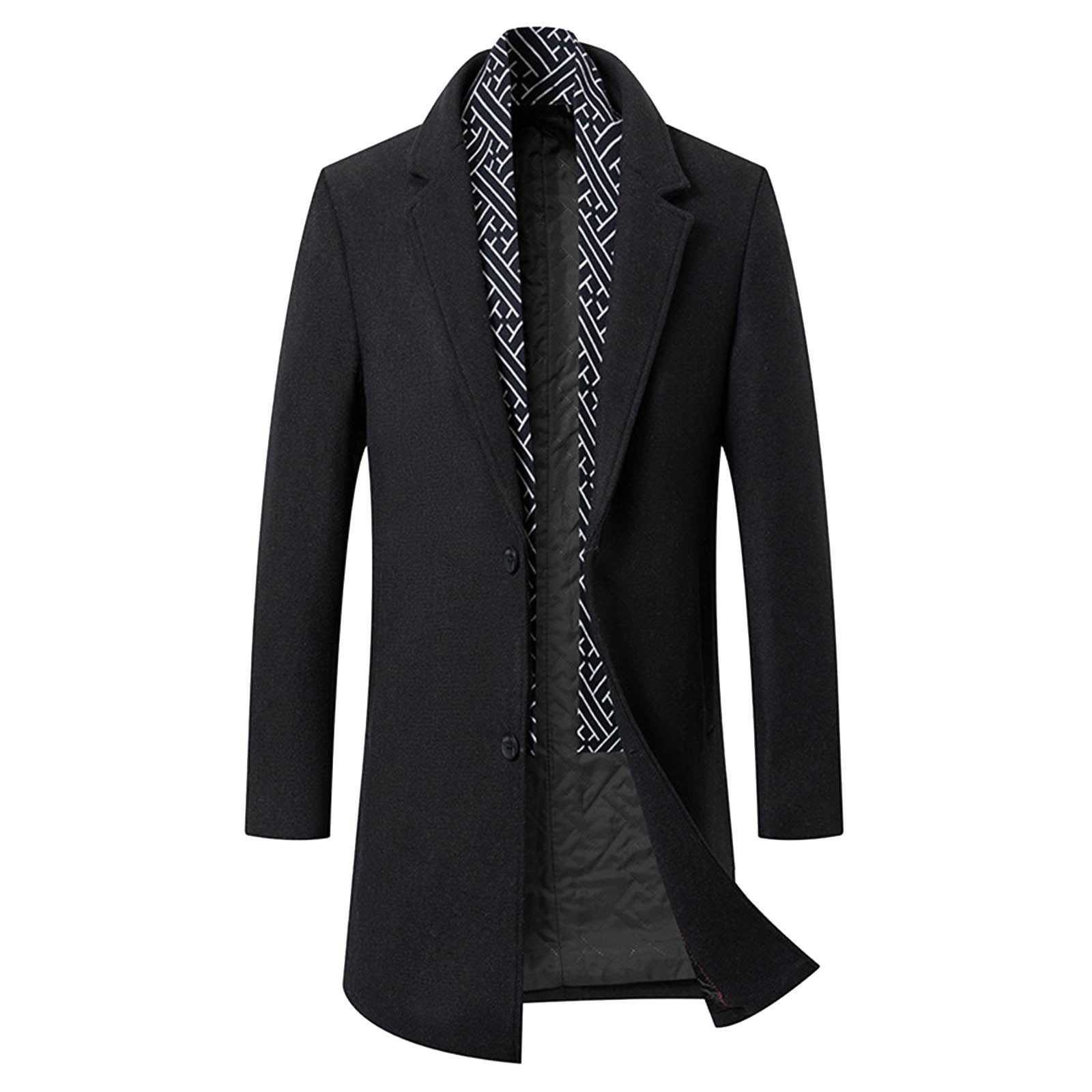 Black Casual Button Trench for Mens Fall Winter Turtleneck Long Warm ...