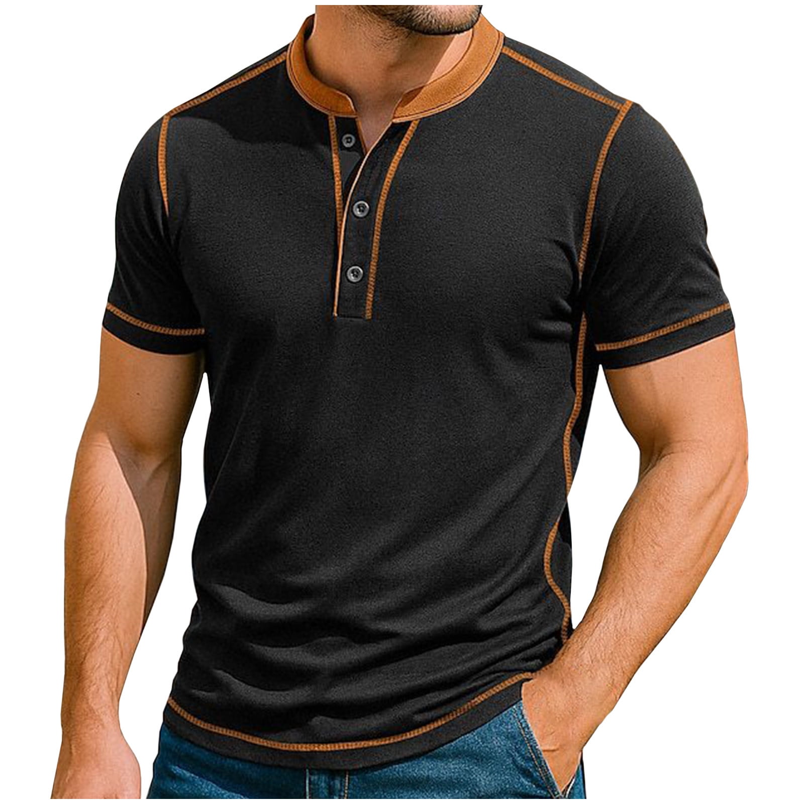 Black Casual T Shirts for Man Fall Summer Short Sleeve Boat Neck Plain ...
