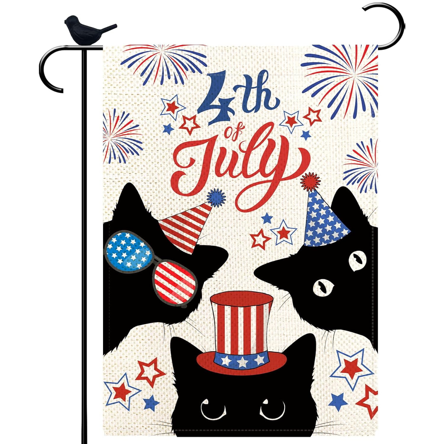 Black Cat 4th of July Small Garden Flag for Outside Happy Independence ...