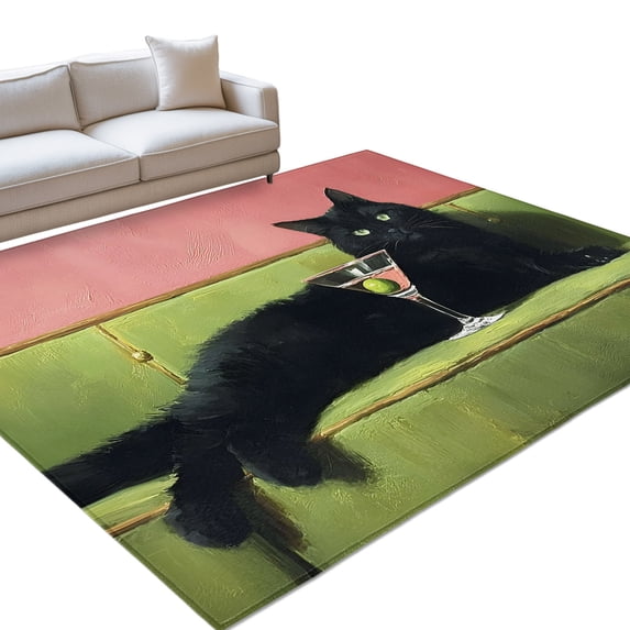 Black Cat 6x9ft Non Slip Area Rug Boho Lack Animal Cocktail Party Olive ...