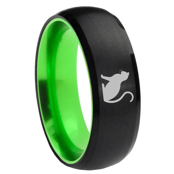 Black Cat 8MM Dome Black And Green Tungsten Men Ring - Walmart.com